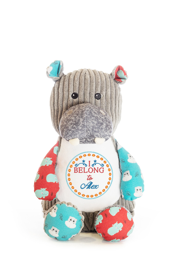 Harlequin Soft Toy Hippo Teddy With Custom Embroidery Design
